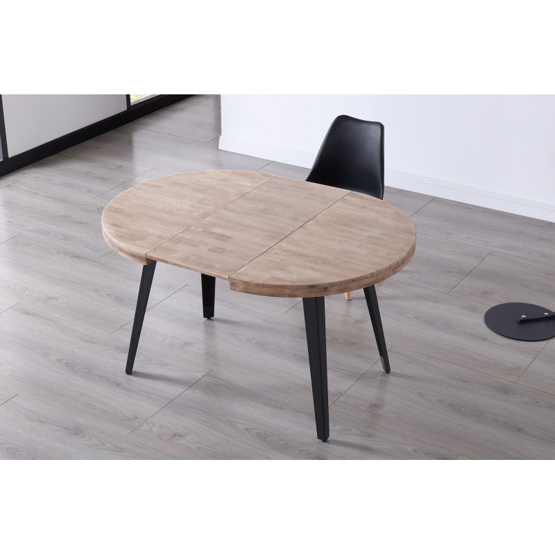 Mesa redonda de 100 cm extensible de madera de roble y patas metálicas ...